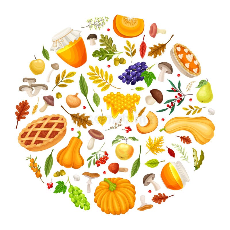 Autumn Season Round Composition with Bright Crop and Foliage Vector ...