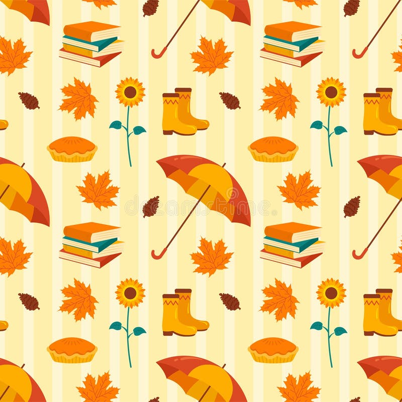 Autumn Season Seamless Pattern Design with Fall Elements in Template ...