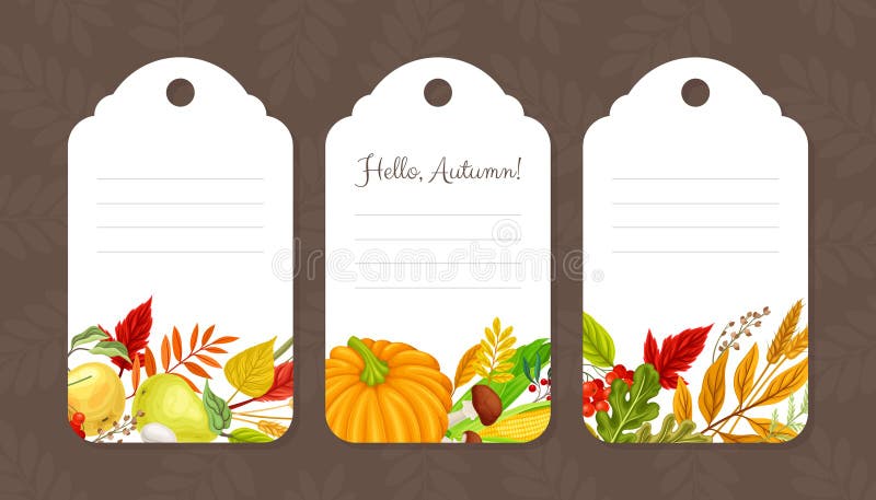 Autumn Season Tag Design with Bright Crop and Foliage Vector Template ...