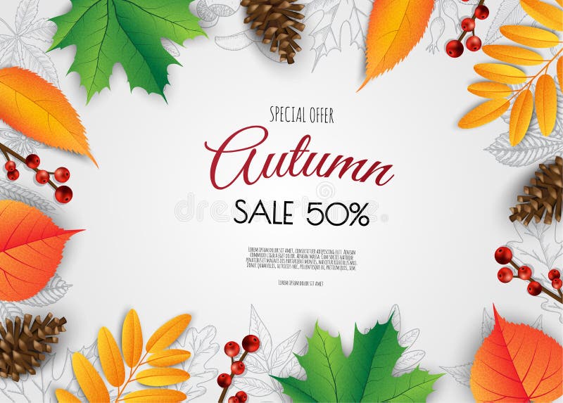 Autumn Seasonal Background Frame with Falling Autumn Leaves. Vector ...