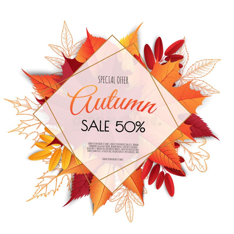 Autumn Seasonal Background Frame with Falling Autumn Leaves. Vector ...