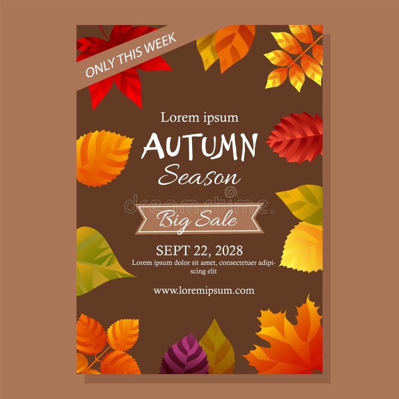 Autumn Seasonal Posters with Autumn Leaves Elements in Fall Colors ...