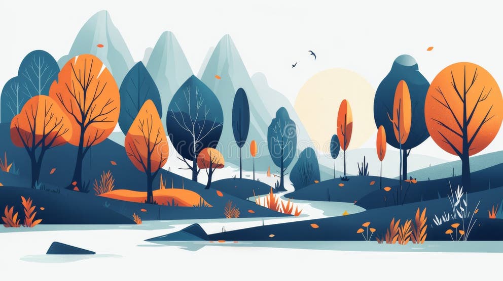 Autumn Serenity in Stylized Forest Landscape Illustration Stock Image ...