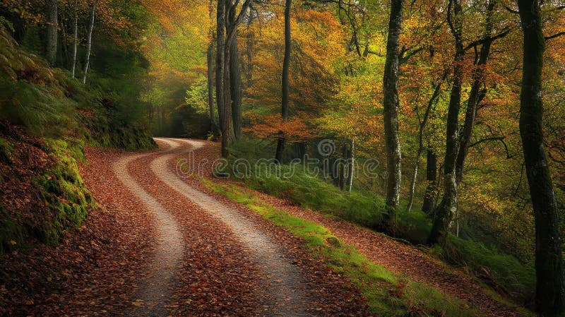 Autumn Serenity a Winding Path through Golden Woods Stock Image - Image ...