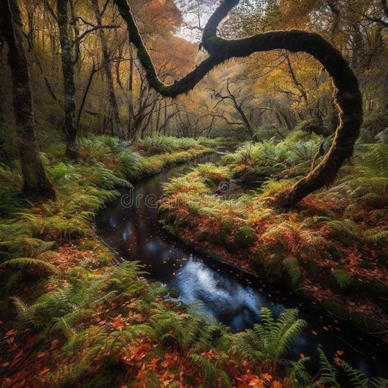 Autumn Serenity: a Winding River through a Lush Forest Stock ... Autumn Serenity: a Winding River through a Lush Forest Stock ...