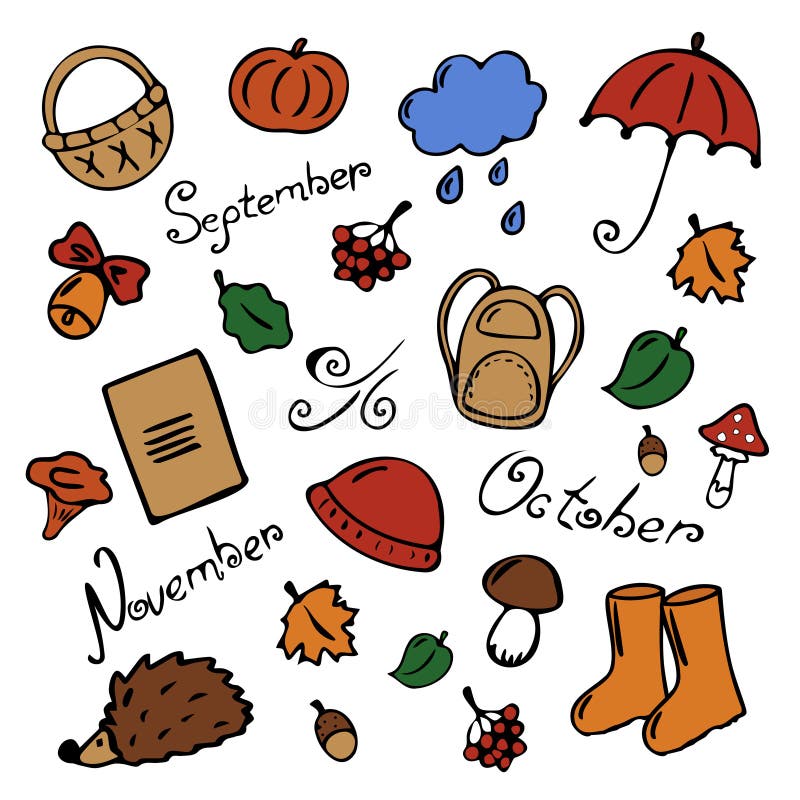 Autumn Set with Different Objects. Autumn Icons Stock Vector ...