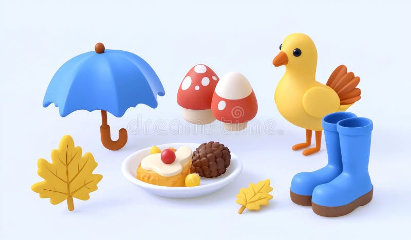 The Autumn Set of Simple Objects is a 3D Modern Cartoon Icon. Stock ...