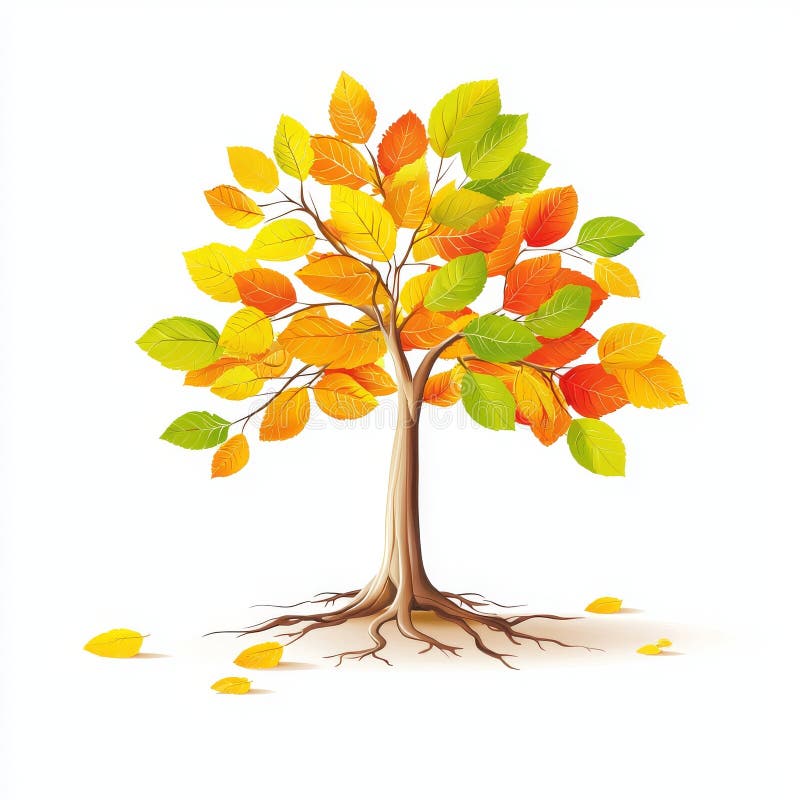 An Autumn Silhouette of a Tree with Colored Leaves. a Tree with Roots ...