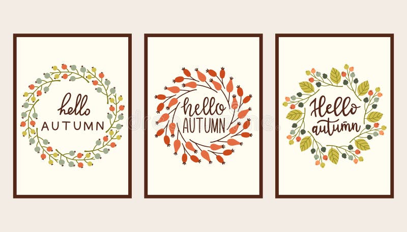 Autumn Simple Poster Set. Fall Flyer Doodle Set. Vectical Banner Autumn ...
