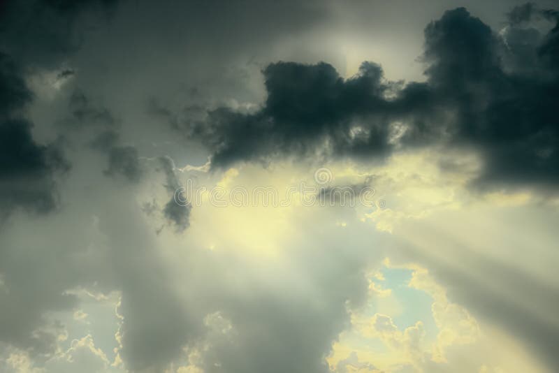 Autumn Sky with Sun Rays through Light and Soft Clouds. Stock Photo ...