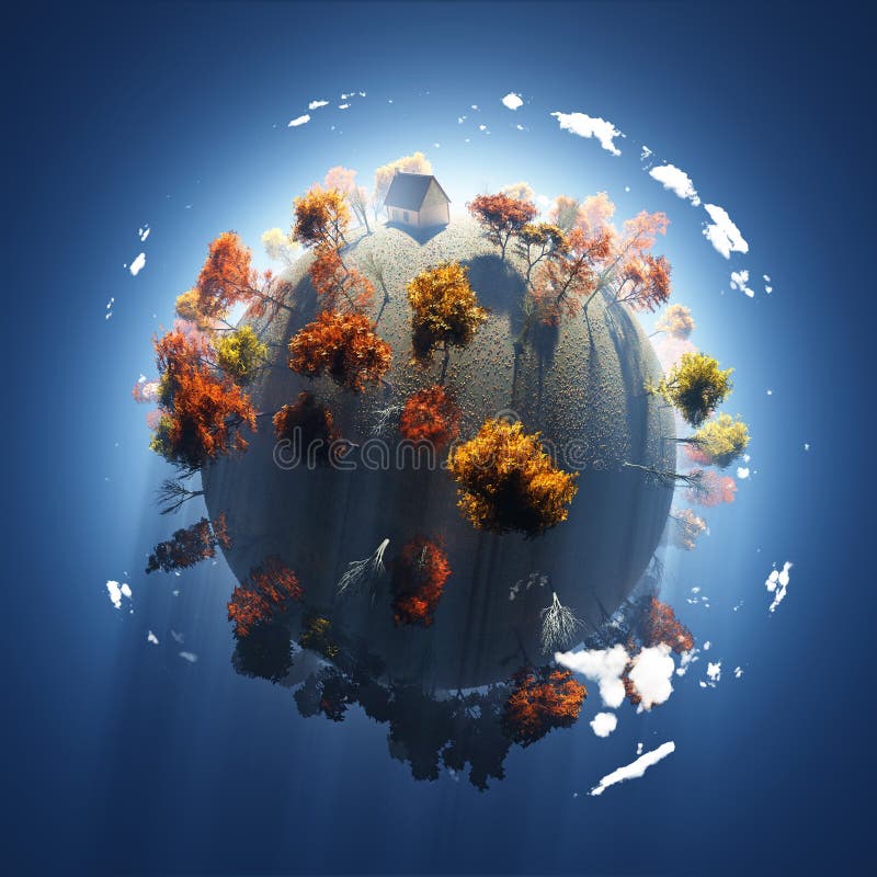 Autumn on small planet stock illustration. Illustration of blue - 15742542