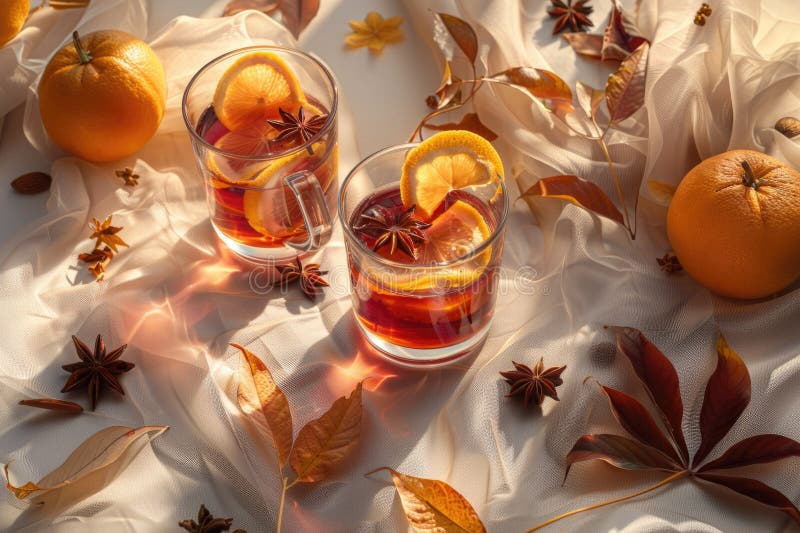 Autumn Spiced Tea: Warm Drink with Oranges and Star Anise in Fall ...