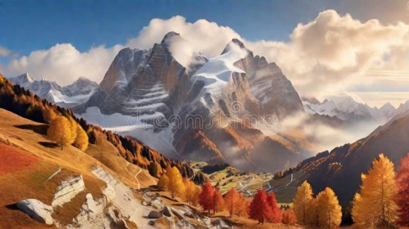 Autumn Splendor in the Alpine Alps Stock Illustration - Illustration of ...