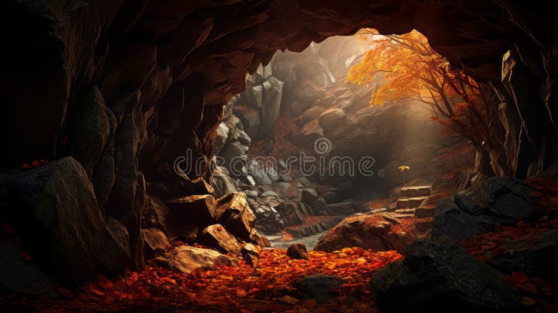 Autumn Splendor: a Breathtaking Cave in Vray Tracing Stock Illustration ...