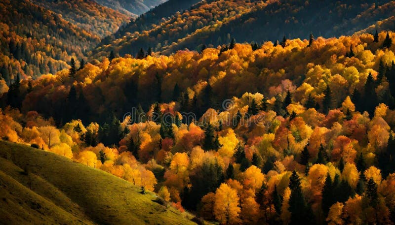 Autumn Splendor a Panoramic Mountain Landscape Stock Illustration ...