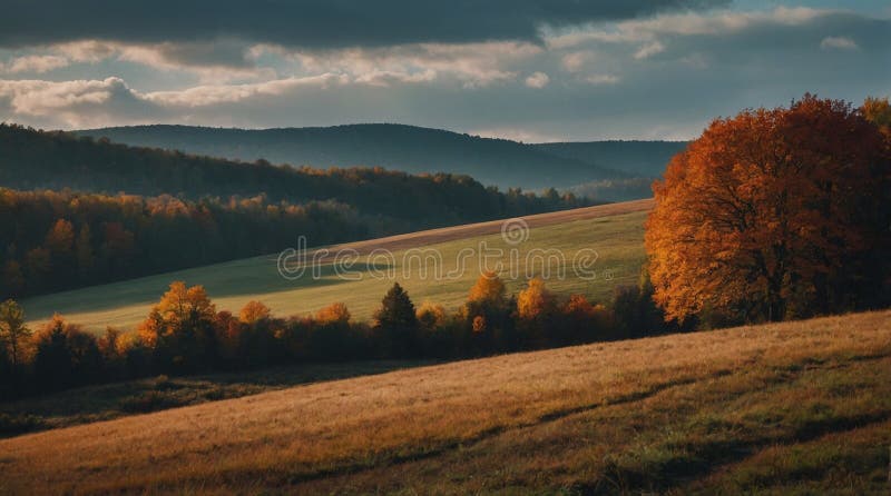 Autumn Splendor in a Rolling Hills Landscape Stock Illustration ...