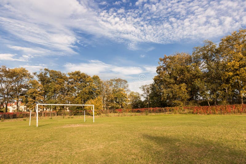 Autumn sports field. stock image. Image of goal, athletic - 26932797