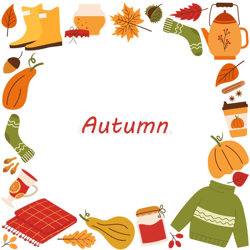 Autumn. Square Frame with Leaves, Pumpkin and the Inscription Autumn ...