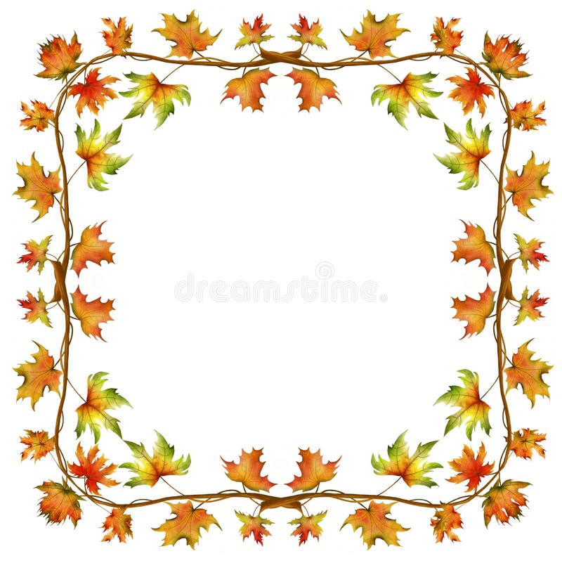 Autumn Square Frame Made of Maple Branches. Isolated Illustration on a ...