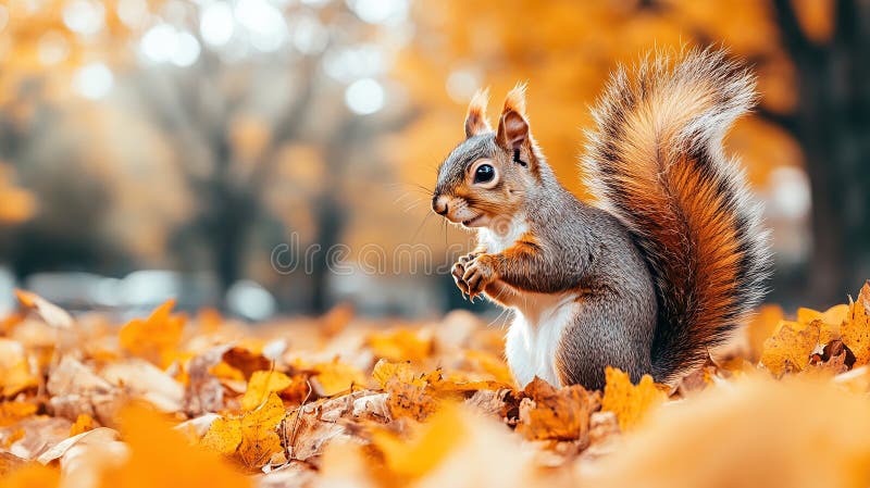 Autumn Squirrel in Fall Foliage Stock Illustration - Illustration of ...