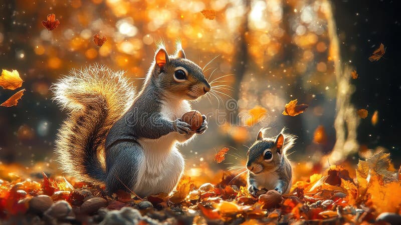 Autumn Squirrel with Acorn Coloring Page for Kids Stock Illustration ...