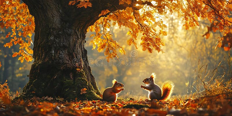 Autumn Squirrel Scene Magical Forest Illustration Stock Illustration - Illustration of peaceful ...