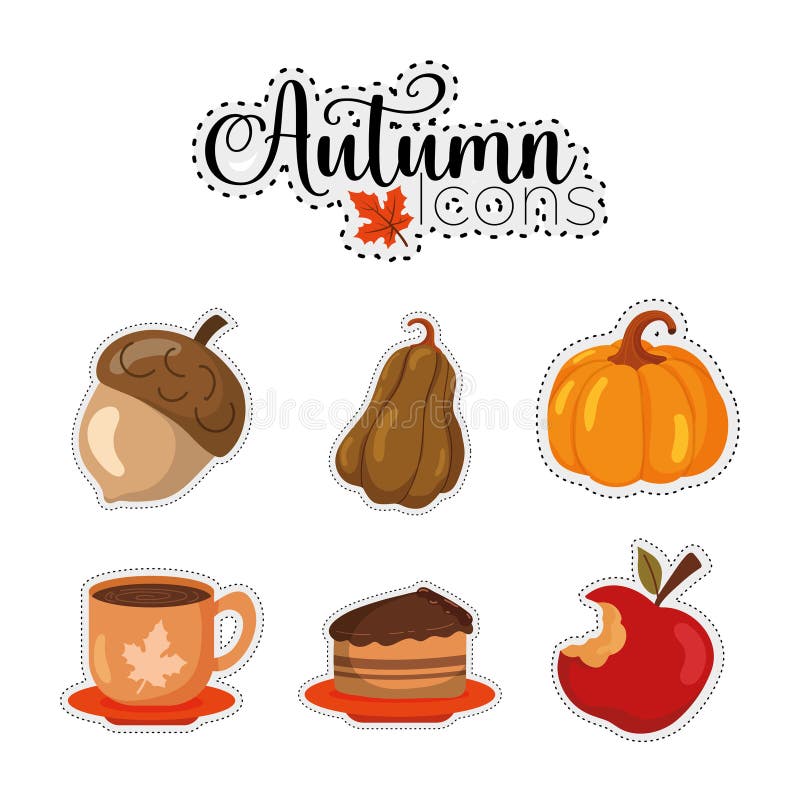 Autumn Stickers Icons Set Vector Stock Vector - Illustration of season ...