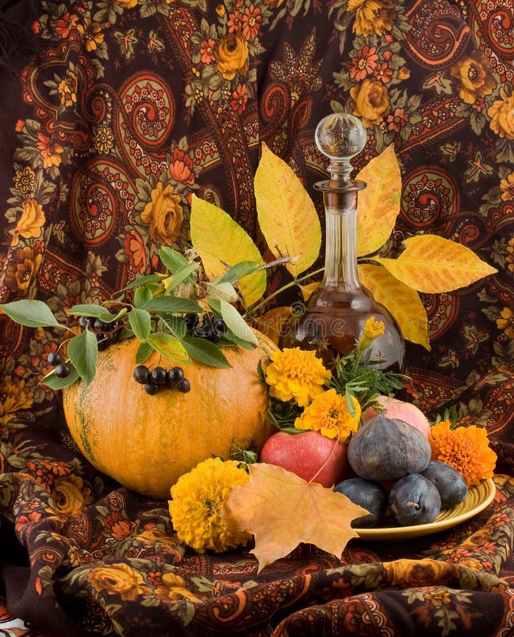 An Autumn Still Life with Pumpkin Stock Image - Image of maple, leaves ...