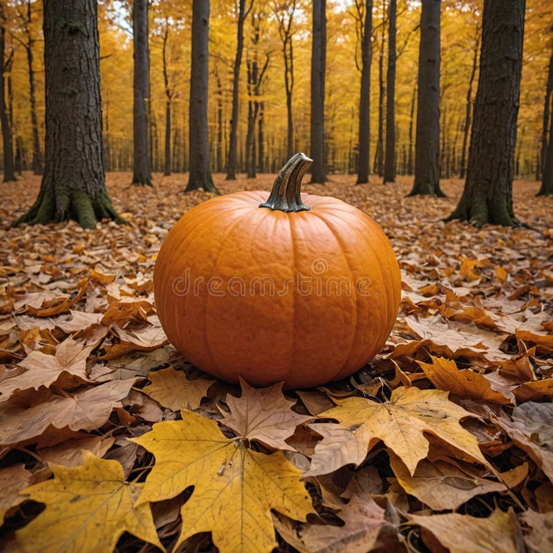 Autumn Still Life Pumpkin among Fall Leaves in Forest Stock ...