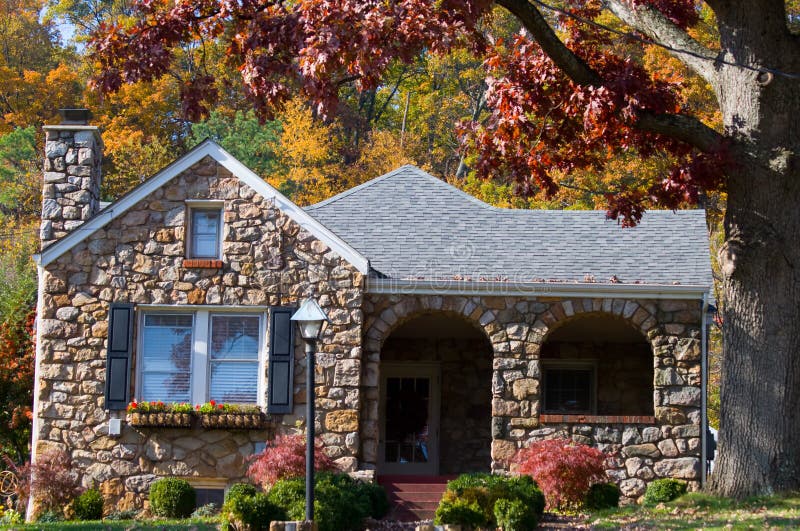 Autumn Stone Home stock image. Image of pretty, front - 7088621