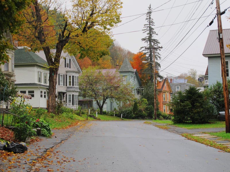 Autumn Street stock image. Image of neighborhood, rainy - 28183757