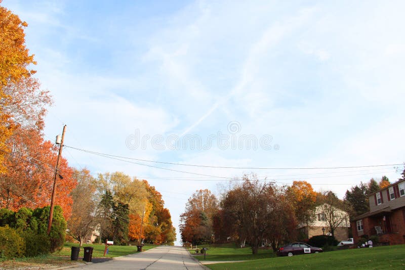 Autumn street view stock image. Image of daytime, leaf - 95227095