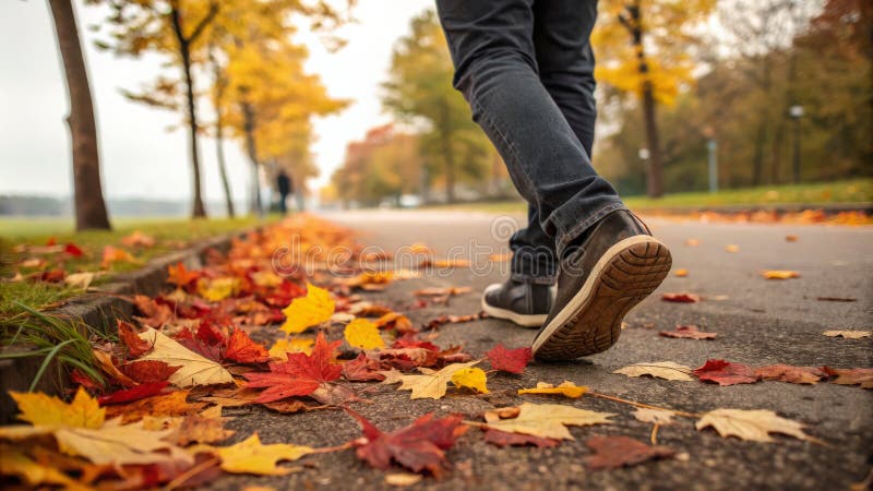 Autumn Stroll First-Person, Shoes and Fall Leaves, Park Path Stock ...