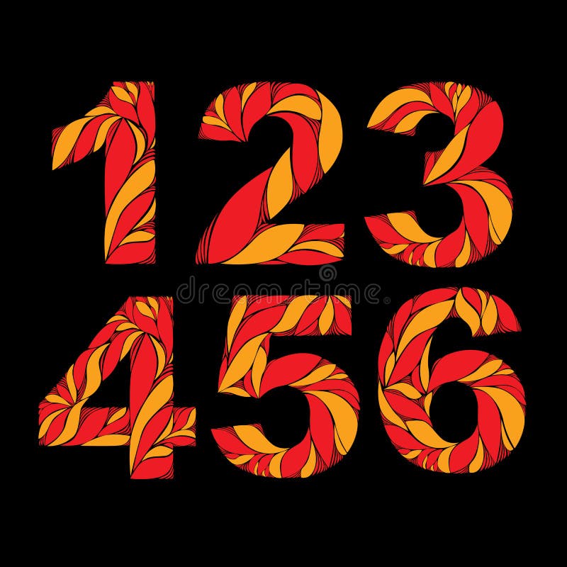 Autumn Style Orange Floral Numbers, Decorative Digits Stock Vector ...