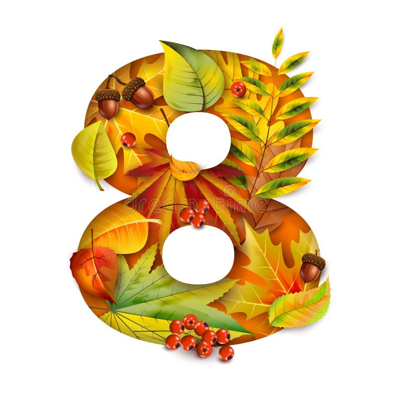 Autumn Stylized Alphabet with Foliage. Digit8 Stock Vector ...
