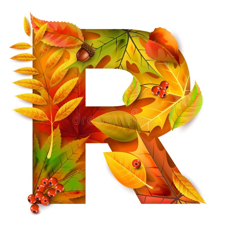 Autumn Stylized Alphabet with Foliage. Letter R Stock Vector ...