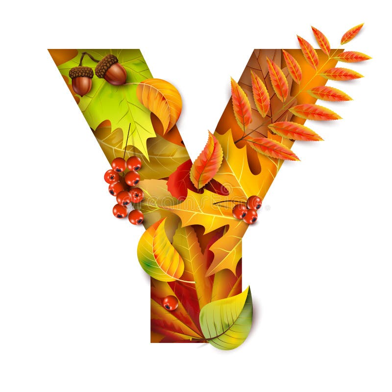 Autumn Stylized Alphabet with Foliage. Letter Y Stock Vector ...