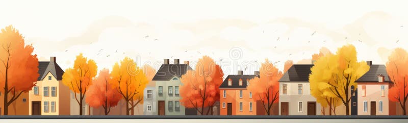 Autumn Suburb District Houses in Simplistic Style AI Generated Stock ...