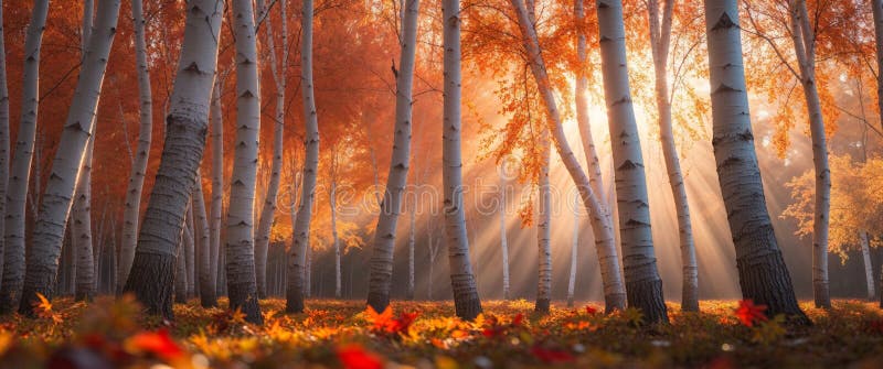 Autumn Sunlight through Birch Tree Canopy Stock Image - Image of pepo ...