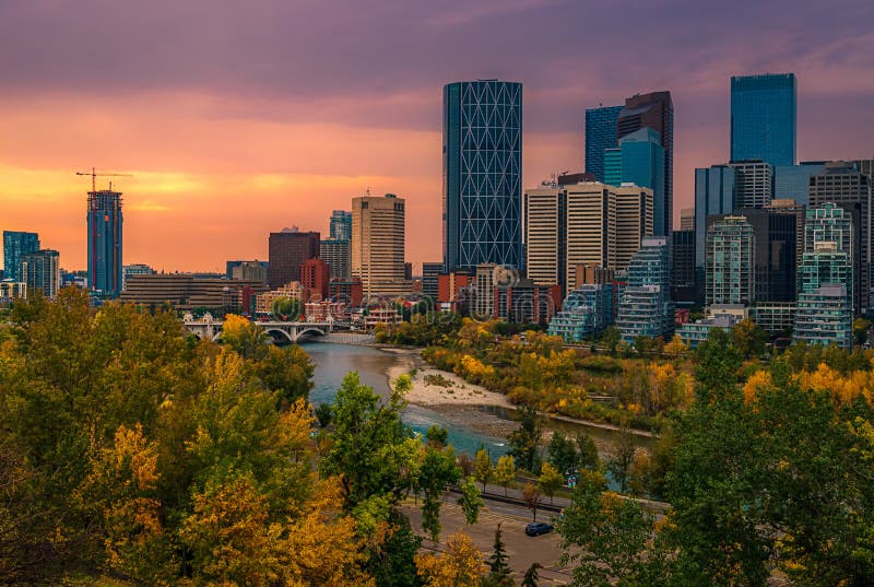 Autumn Sunrise Over Downtown Calgary Stock Photo - Image of calgary ...