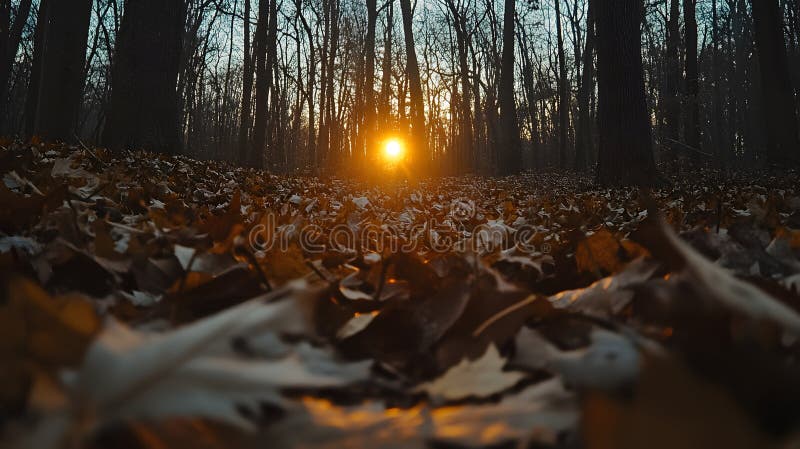Autumn Sunset in Forest Ground Level View Royalty Free Image Stock ...