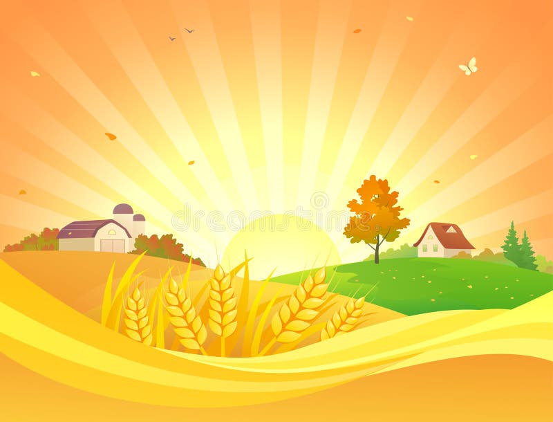 Cartoon Beautiful Fall Farm Scene Stock Vector - Illustration of ...