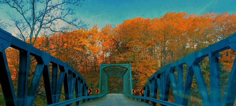 Autumn Sunset at a Old WWII Bridge Stock Image - Image of autumn, ohio ...