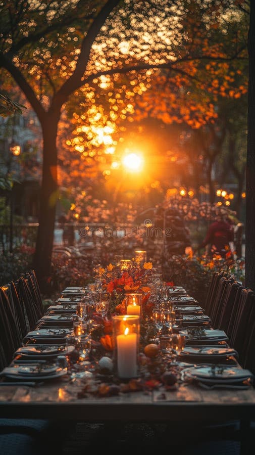 Autumn Sunset Table Setting with Candles and Fall Decorations Photo ...
