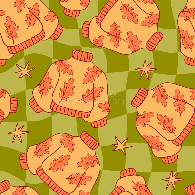 Autumn Sweater Seamless Pattern with Oak Leaves Stock Illustration ...
