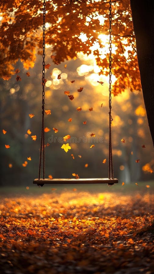 Autumn Swing Set with Falling Leaves Photo Stock Illustration ...