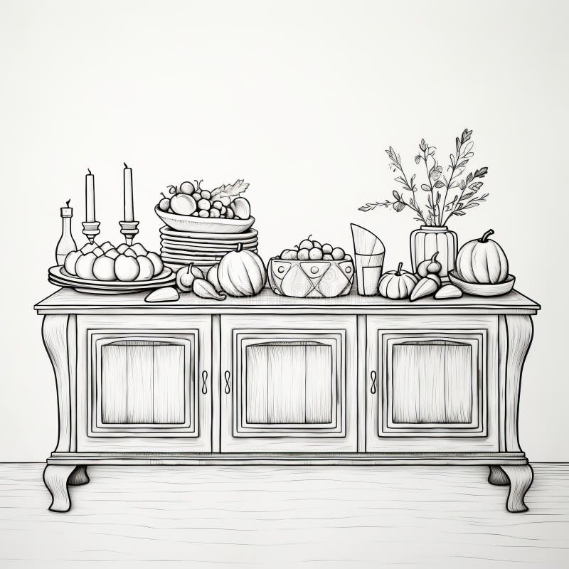 Autumn Table with Pumpkins and Fall Decor Design Stock Illustration ...