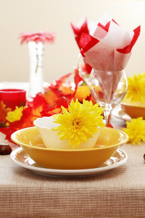 Autumn table setting stock photo. Image of candles, glass - 3364640