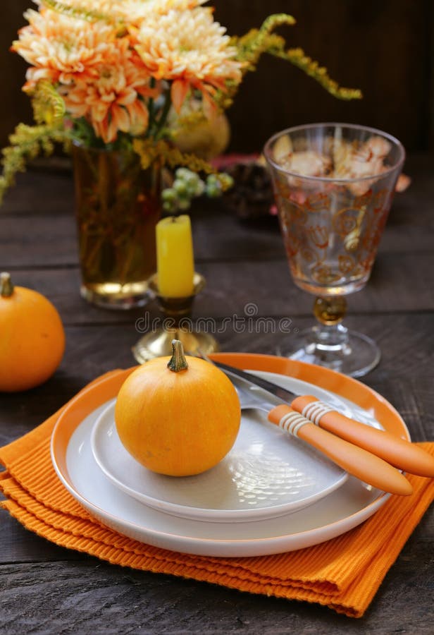 Autumn table setting stock image. Image of place, plate - 126448759