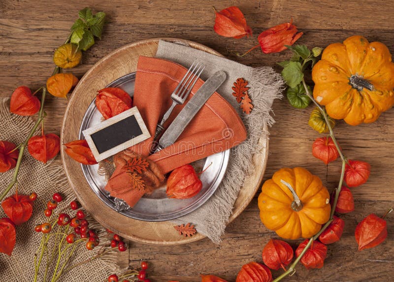 Autumn table setting stock photo. Image of background - 45395016